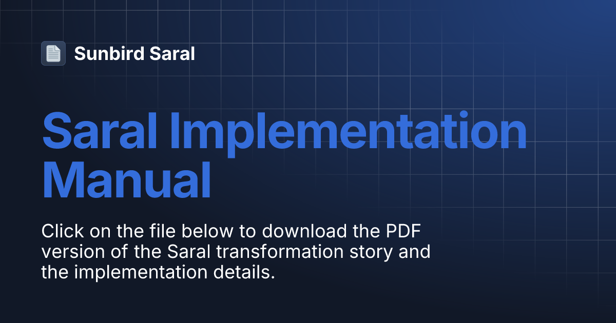 Saral Implementation Manual | Sunbird Saral