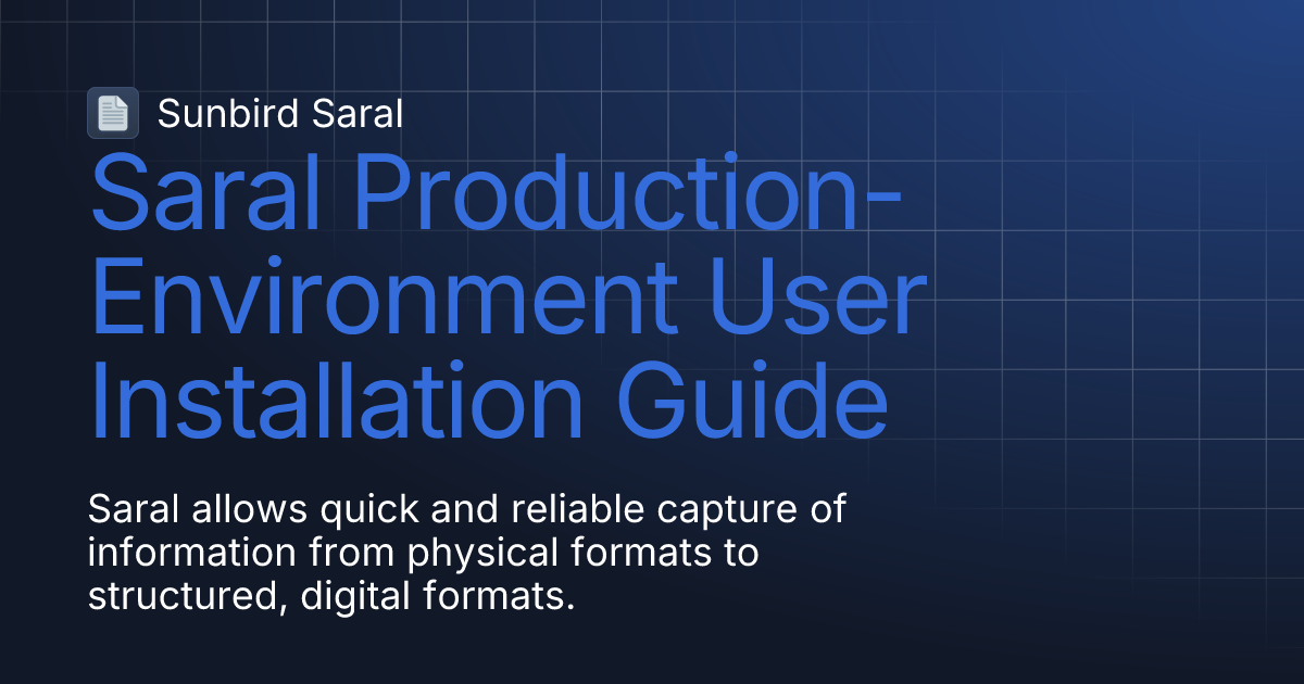Saral Production-Environment User Installation Guide | Sunbird Saral