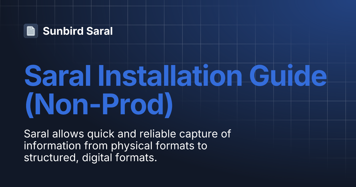 Saral Installation Guide (Non-Prod) | Sunbird Saral