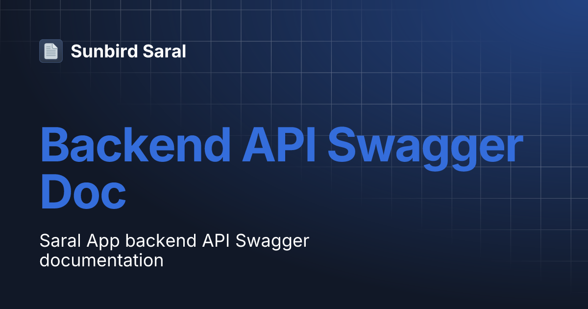 Backend API Swagger Doc | Sunbird Saral